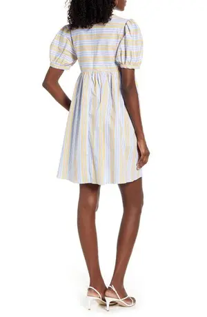 English Factory Stripe Puff Sleeve Dress