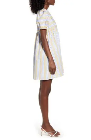 English Factory Stripe Puff Sleeve Dress