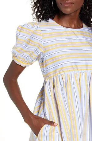 English Factory Stripe Puff Sleeve Dress