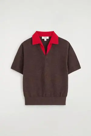 Cos Merino Wool Layered Polo Shirt - Brown