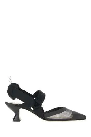 Fendi Black Mesh Slingback Pumps - Multicolor