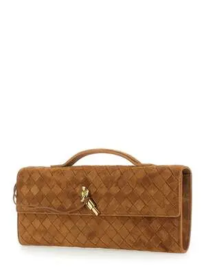 Bottega Veneta Andiamo Suede Clutch With Handle - Brown