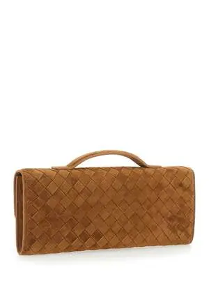 Bottega Veneta Andiamo Suede Clutch With Handle - Brown