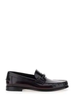 FERRAGAMO Harry' Dark Burgundy Loafers With Almond Toe And Logo Plaque Detail In Leather - Multicolor