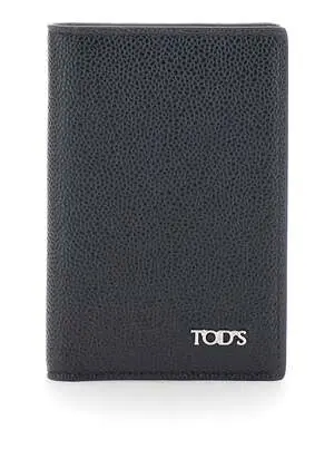 TOD'S Black Cardholder With Metallic Logo Lettering In Grained Leather - Multicolor
