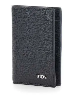 TOD'S Black Cardholder With Metallic Logo Lettering In Grained Leather