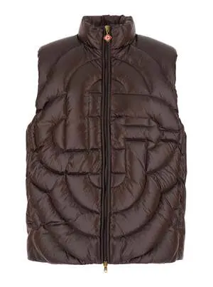 Casablanca Brown Down Jacket With High Collar And Monogram Design In Tech Fabric - Multicolor