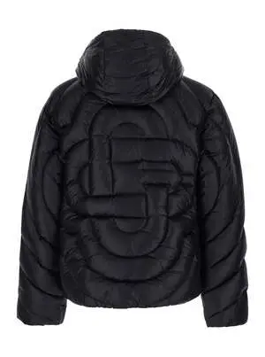 Casablanca Black Down Jacket With Fixed Hood And Monogram Design In Tech Fabric For
