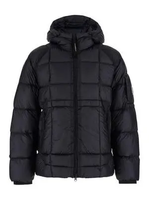 C.P. COMPANY Blue Hooded Jacket With Logo Plate On The Sleeve In Tech Fabric - Multicolor