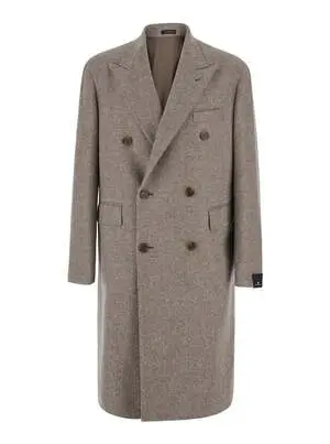 Tagliatore Beige Double-breasted Wool And Cashmere Coat - Cream