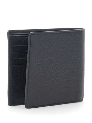 TOD'S Black Bifold Wallet With Metal T Logo Plate On The Front In Leather For - Multicolor