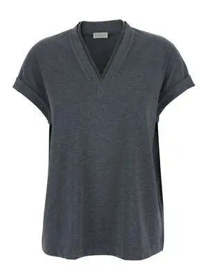 Brunello Cucinelli Monile Detail Cotton T-shirt - Gray