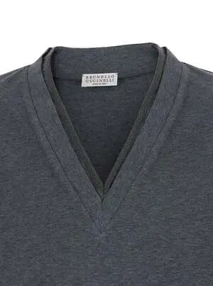 Brunello Cucinelli Monile Detail Cotton T-shirt - Gray