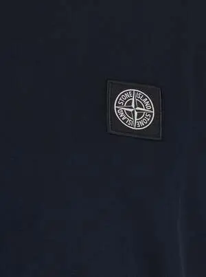 Stone Island Blue Crew Neck T-shirt With Logo Patch On The Front In Cotton For