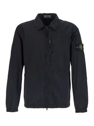 Stone Island Metal Nylon Shirt With Collar And Long Sleeves, Tech Fabric, Black - Multicolor