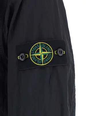 Stone Island Metal Nylon Shirt With Collar And Long Sleeves, Tech Fabric, Black - Multicolor