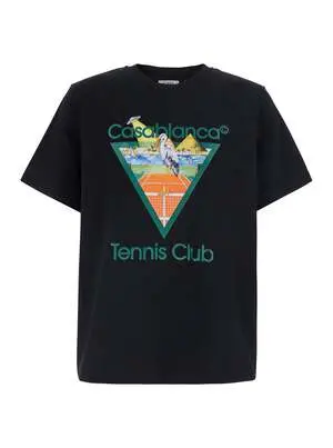 Casablanca Black Crew Neck T-shirt With Logo Print On The Front In Cotton - Multicolor