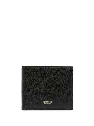 TOM FORD Black Leather Bi-fold Wallet With Gold Embossed Logo For
