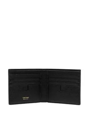 TOM FORD Black Leather Bi-fold Wallet With Gold Embossed Logo For
