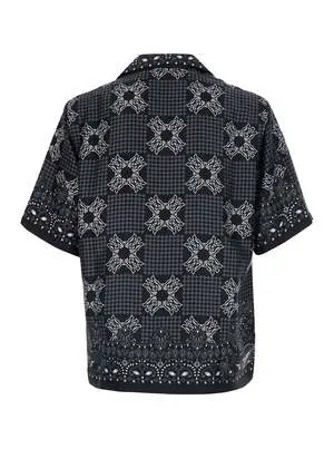 Amiri Bowling Shirt With Cuban Collar And All-over Geometric Print In Silk For - Black