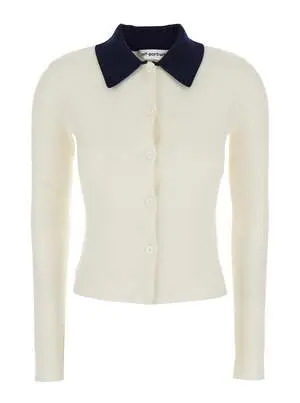 SELF-PORTRAIT Cropped Wool Cardigan With Contrasting Collar - Multicolor