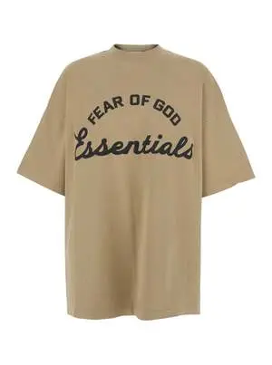 Fear Of God Beige Crew Neck T-shirt With Dropped Shoulders And Maxi Logo Lettering Print On The Front In Cotton For - Multicolor