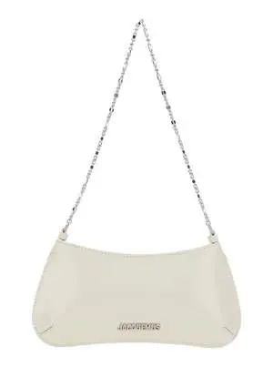 Jacquemus Le Petit Bisou Chaine' White Shoulder Bag With Chain Strap And Logo Lettering On The Front In Leather - Multicolor