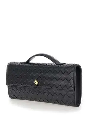 Bottega Veneta Andiamo Clutch With Handle - Black