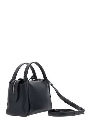TOD'S Leather Shoulder Bag With T Plaque - Black