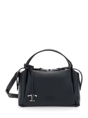 TOD'S Leather Shoulder Bag With T Plaque - Black