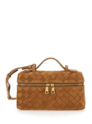 Bottega Veneta Suede Intreccio Crossbody Bag - Brown