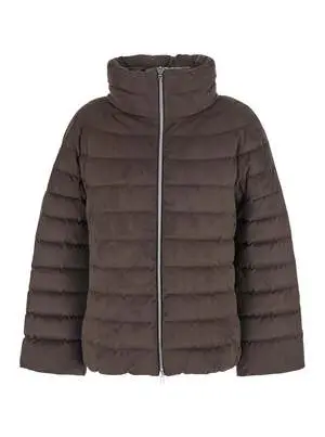 Herno Brown Down Jacket With High Collar And Design In Faux Suede In Fabric For - Multicolor