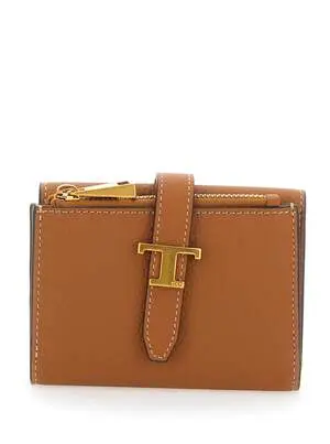 TOD'S Wallet With T Plate On The Front In Leather For - Brown