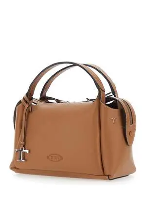 TOD'S Leather Shoulder Bag With T Plaque - Brown