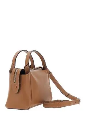 TOD'S Leather Shoulder Bag With T Plaque - Brown