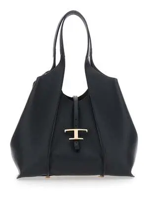 TOD'S Shoulder Bag With T Plaque - Black