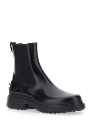 TOD'S Black Ankle Boots With Elastic Inserts On The Side In Leather Blend For