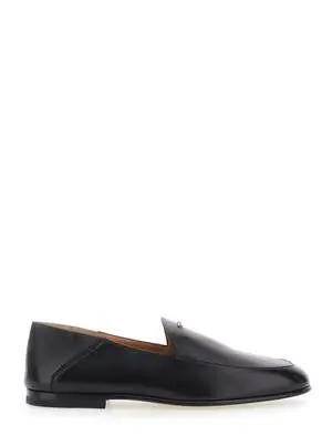 TOD'S Black Loafers With Logo Lettering Plate On The Front In Smooth Leather For - Multicolor