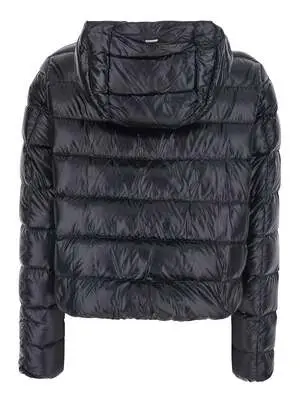 Herno Short Down Jacket With Hood And Metal Plate - Black