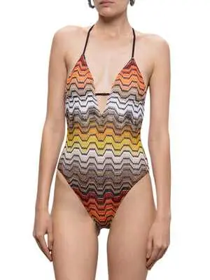 Missoni Halter Neck Zigzag Pattern Swimsuit - Multicolor