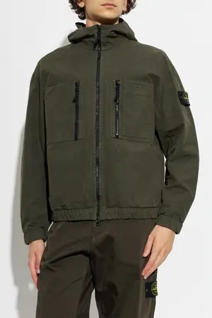 Stone Island Zip-up Hooded Jacket With Logo Patch