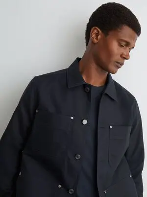 REISS Yorker Cotton-twill Four-pocket Overshirt Navy