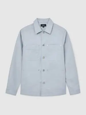 REISS Yorker Cotton-twill Four-pocket Overshirt - Soft Blue