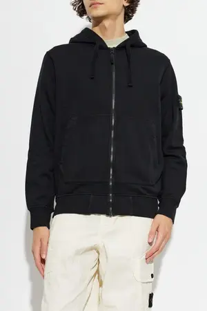 Stone Island Full Zip Hoodie With Logo Patch