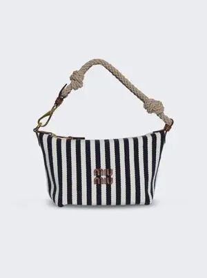 Miu Miu Striped Cotton And Leather Pouch Bag - Blue
