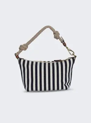 Miu Miu Striped Cotton And Leather Pouch Bag - Blue