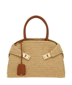 FERRAGAMO Raffia Hug Handbag - Natural