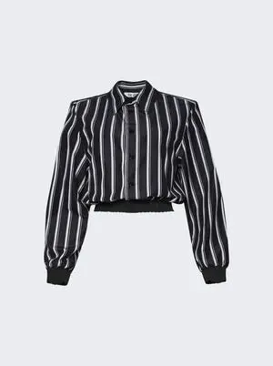 Attico Striped Cropped Shirt White And Navy Blue - Multi