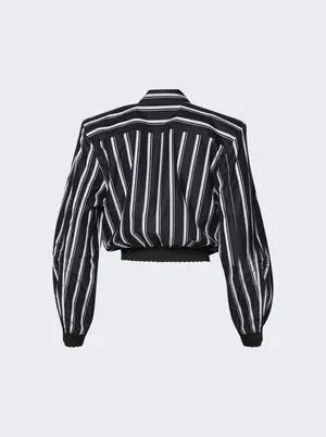 Attico Striped Cropped Shirt White And Navy Blue
