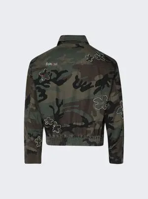 NAHMIAS Camouflage Floral Patch Crystal Bomber Jacket
